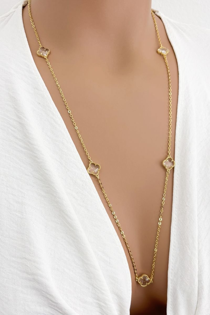 Luísa Lugão Acessórios | - COLAR LONGO 5 TREVOS CRISTAL - DOURADO - CLD162